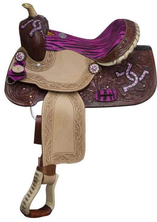 13" Double T Barrel Saddle With Hair On Zebra Print Seat And Accents-F ...